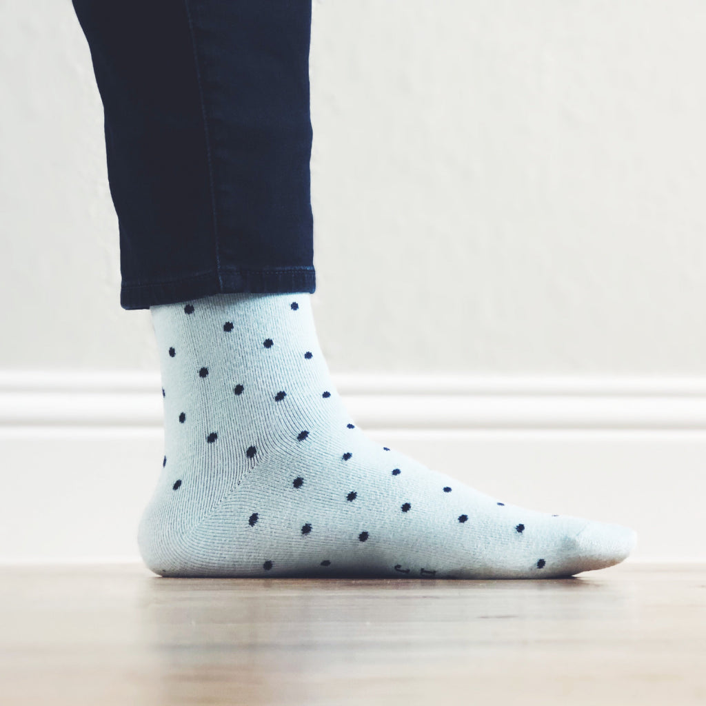 Light Blue Socks with Navy Polka Dots – London Jae Apparel