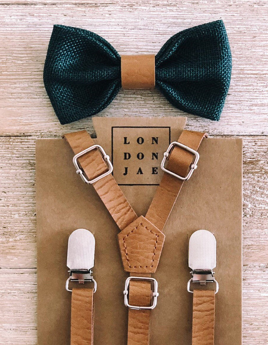 Vintage Tan Suspenders with Vintage Emerald Green Bow – London Jae Apparel