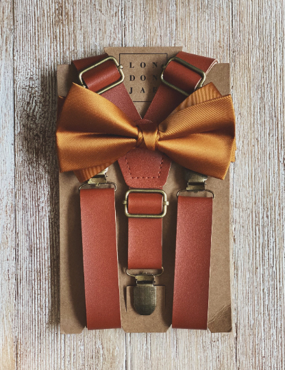 Rust Bow Tie with Cognac Suspender Set – London Jae Apparel